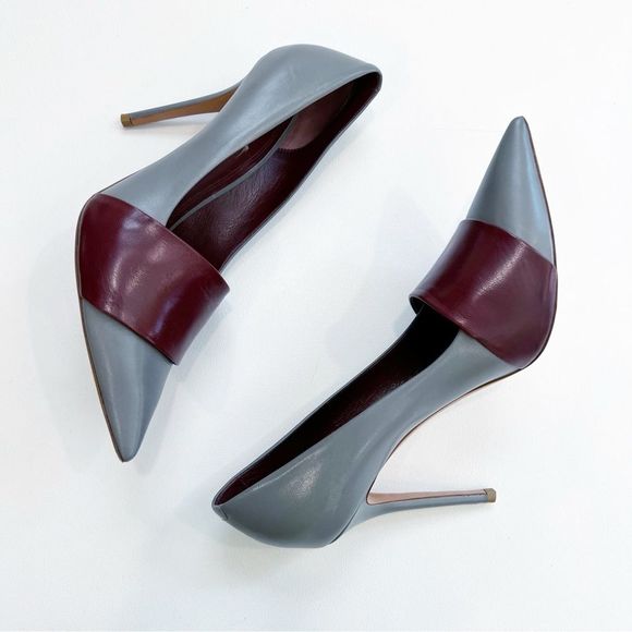 Celine | Shoes | Celine Two Tone Grey And Burgundy Colorblock Heels ...